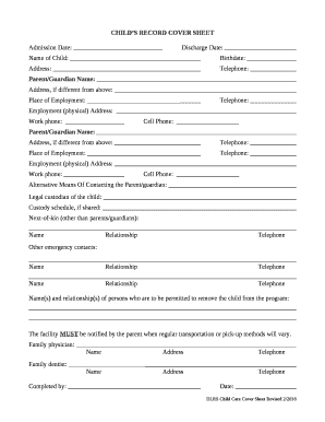 CHILDS RECORD COVER SHEET Doc Template | pdfFiller
