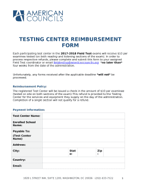 TESTING CENTER REIMBURSEMENT Doc Template | pdfFiller