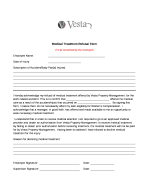 Medical Treatment Refusal Doc Template | pdfFiller