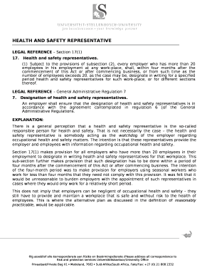 HEALTH AND SAFETY REPRESENTATIVE Doc Template | pdfFiller