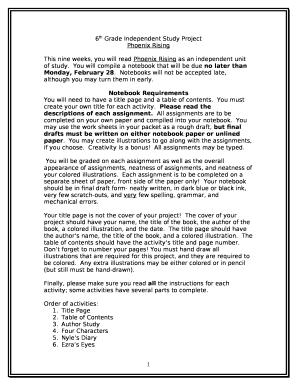 6th Grade Independent Study Project Doc Template | pdfFiller