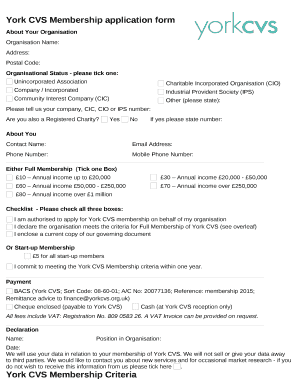 York CVS Membership application Doc Template | pdfFiller