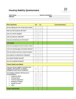 Housing Stability Questionnaire Doc Template | pdfFiller
