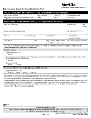 Life Insurance Guarantee Issue Enrollment Doc Template | pdfFiller