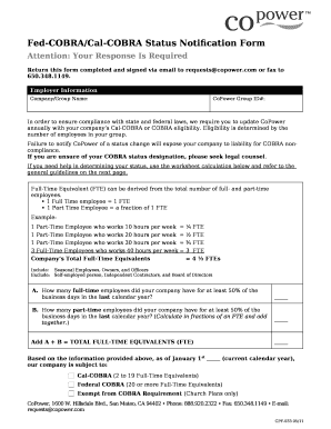 Fed-COBRA/Cal-COBRA Status Notification Doc Template | pdfFiller