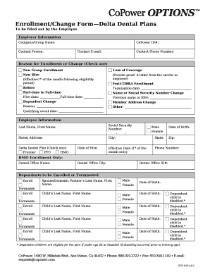 Enrollment/Change Delta Dental Plans Doc Template | pdfFiller