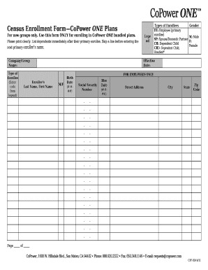 Census Enrollment CoPower ONE Plans Doc Template | pdfFiller