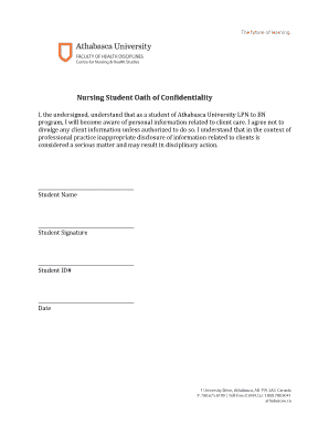 Fillable Online charon athabascau Nursing Student Oath of ...