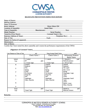BACKFLOW-PREVENTION INSPECTION REPORT Doc Template | pdfFiller