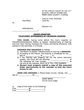 TELEPHONIC APPEARANCE AT CALENDAR HEARING Doc Template | pdfFiller