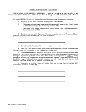 SPECIAL EVENT LICENSE AGREEMENT Doc Template | pdfFiller