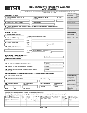UCL GRADUATE MASTERS AWARDS APPLICATION Doc Template | pdfFiller