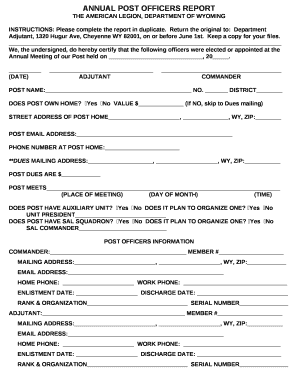 ANNUAL POST OFFICERS REPORT Doc Template | pdfFiller