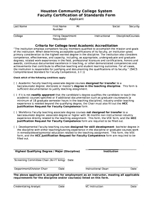 Faculty Certification of Standards - ctle hccs Doc Template | pdfFiller