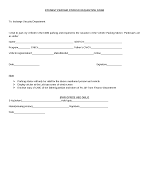 STUDENT PARKING STICKER REQUISITION Doc Template | pdfFiller