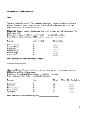Accounting 1 Payroll Assignment Doc Template | pdfFiller