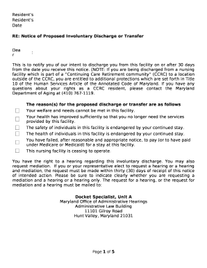 RE: Notice of Proposed Involuntary Discharge or Transfer Doc Template ...