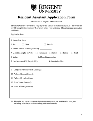 Resident Assistant Application Doc Template | pdfFiller