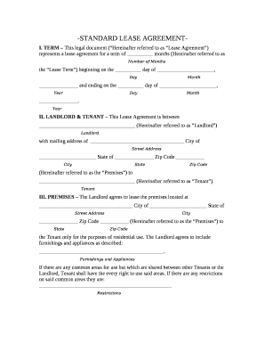 -STANDARD LEASE AGREEMENT- Doc Template | pdfFiller