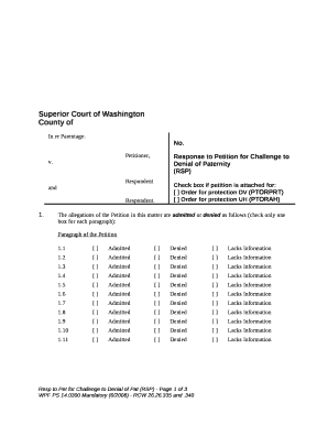 Response to Petition for Challenge to Denial of Paternity Doc Template ...