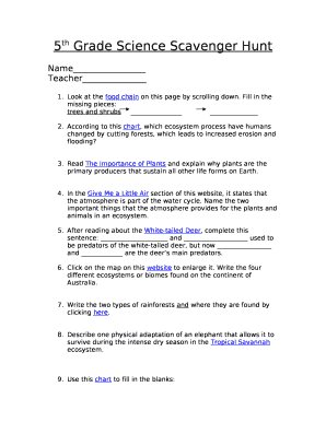 5th Grade Science Scavenger Hunt - coserver gates k12 nc Doc Template ...