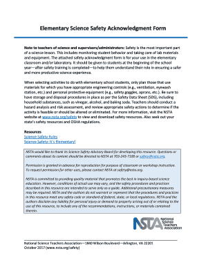 Fillable Online Elementary Science Safety Acknowledgment Form Fax Email ...