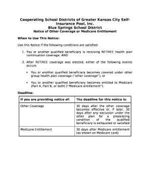 Notice of Other Coverage or Medicare Entitlement Doc Template | pdfFiller