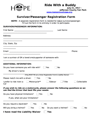 Survivor/Passenger Registration Doc Template | pdfFiller