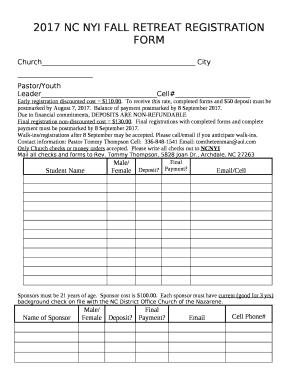 2017 NC NYI FALL RETREAT REGISTRATION Doc Template | pdfFiller