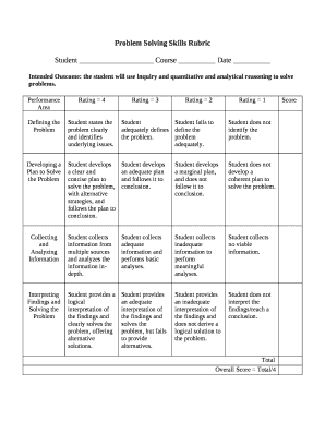 Problem Solving Skills Rubric - course1 winona Doc Template | pdfFiller