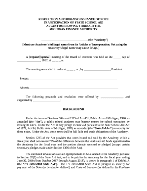 RESOLUTION AUTHORIZING ISSUANCE OF NOTE Doc Template | pdfFiller