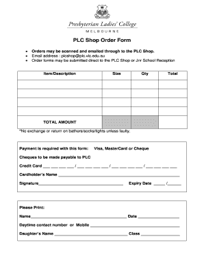 Fillable Online PLC Shop Order Form Fax Email Print - pdfFiller