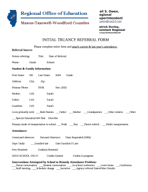 INITIAL TRUANCY REFERRAL Doc Template | pdfFiller