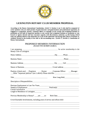 LEXINGTON ROTARY CLUB MEMBER PROPOSAL Doc Template | pdfFiller