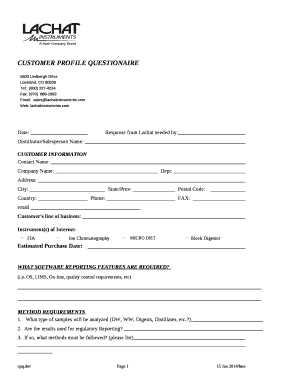 CUSTOMER PROFILE QUESTIONAIRE Doc Template | pdfFiller
