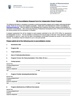 BC Accreditation Request for Independent Study Program - cpd pharmacy ...