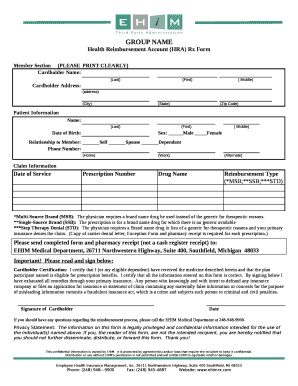 Health Reimbursement Account (HRA) Rx Doc Template | pdfFiller