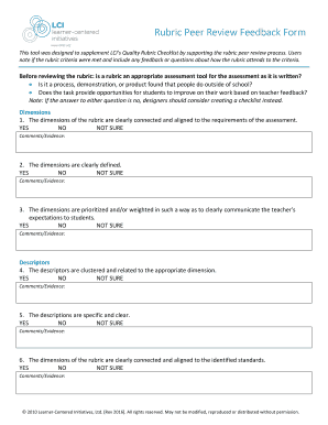 Fillable Online Rubric Peer Review Feedback Form Fax Email Print ...