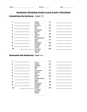 Vocabulary Workshop Grade 6 Level A Unit 2 Worksheet - pv pequannock ...