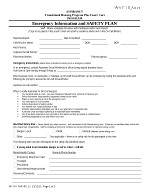 Emergency Ination and SAFETY PLAN Doc Template | pdfFiller