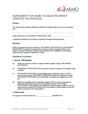 Fillable Online AGREEMENT FOR AEMO TO ISSUE RECIPIENT Fax Email Print ...
