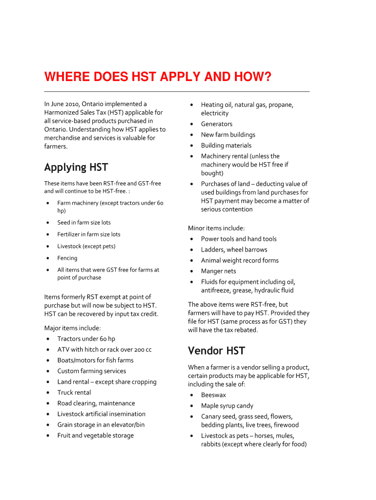 Fillable Online WHERE DOES HST APPLY AND HOW Fax Email Print - pdfFiller