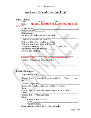 Accident Procedures Checklist Doc Template | pdfFiller