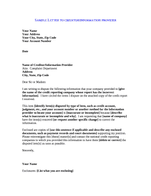 SAMPLE LETTER TO CREDITOR/INATION PROVIDER Doc Template | pdfFiller