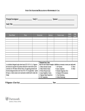 Study Site Signature/Delegation of Responsibility Log - med dartmouth ...