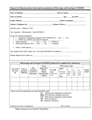 Request for Mycobacterium tuberculosis examination by Microscopy and ...