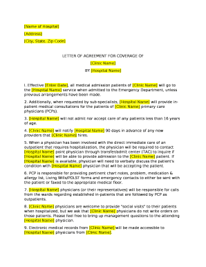 LETTER OF AGREEMENT FOR COVERAGE OF template Doc Template | pdfFiller