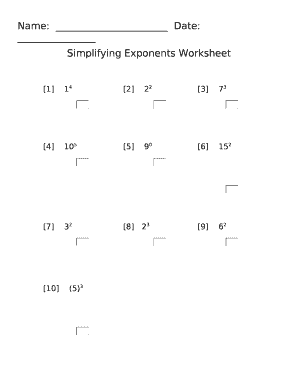 Simplifying Exponents Worksheet Doc Template | pdfFiller