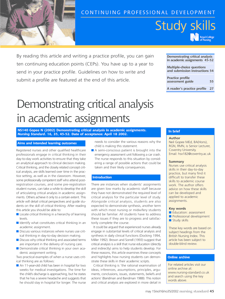 Fillable Online By reading this article and writing a practice profile ...