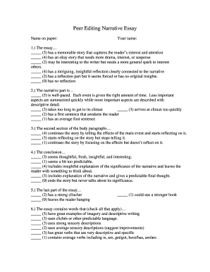 Fillable Online Peer Editing Narrative Essay Fax Email Print - pdfFiller